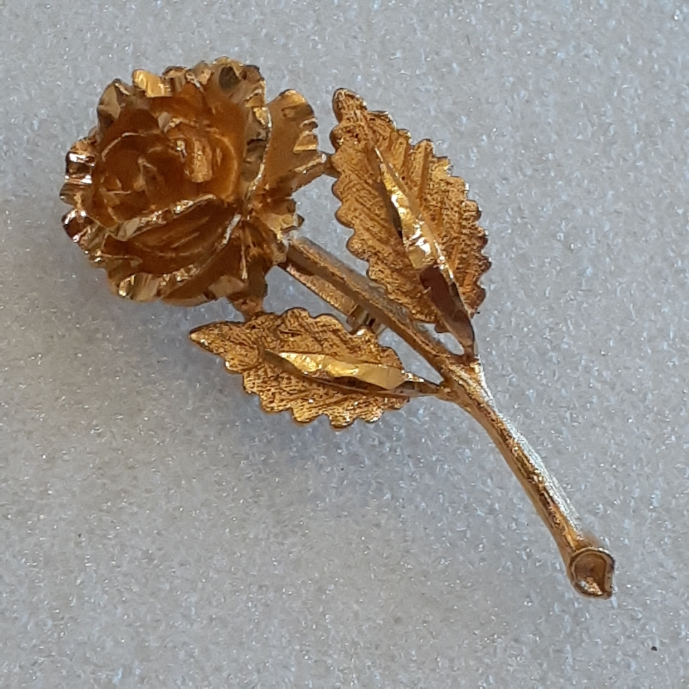 Vtg 1950s 1960s Figural Rose Flower Brooch - Gem